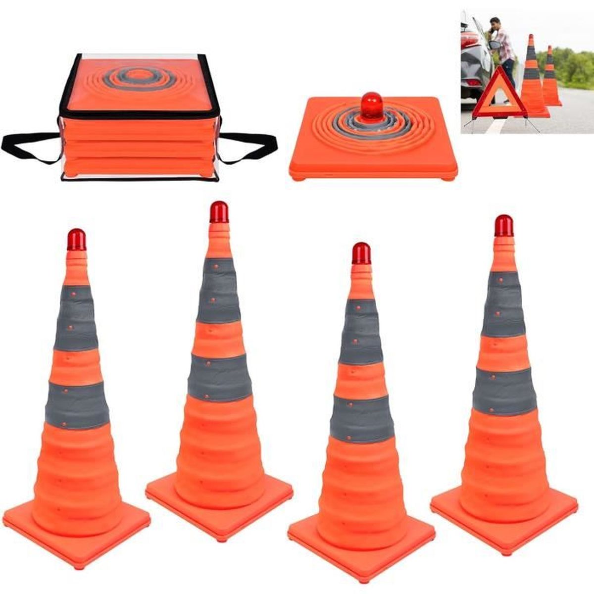 LARS360 4 pièces Panneau de signalisation à cônes pliables, 75cm Cône ...