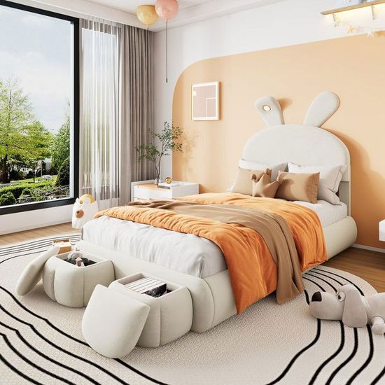 Lit enfant rembourr 90x200cm Lit fille Lit simple capitonn en velours ...