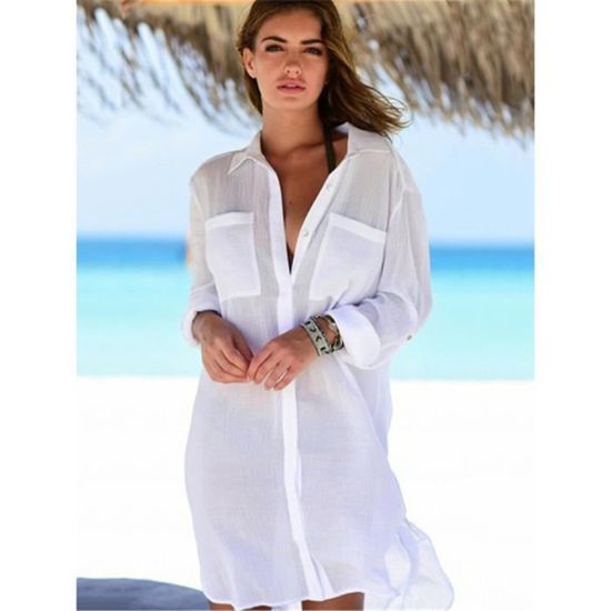 Robe de plage,Cache maillot de bain blanc uni,style boho,pour femmes ...
