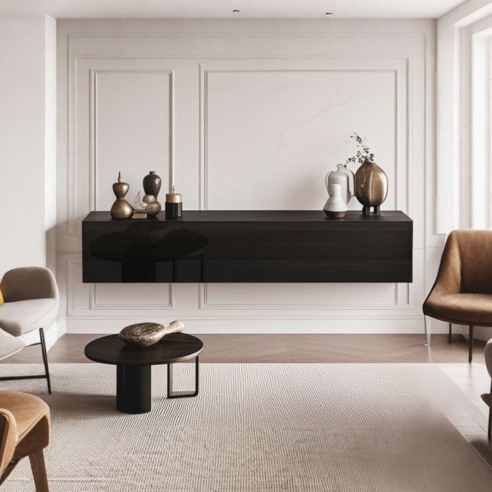 Meuble tv, meuble TV suspendu meuble TV Lowboard 160x30,5x34cm, noir ...