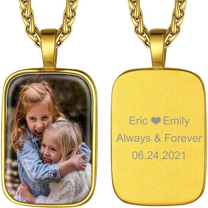 Collier Personnalisé Photo Gravé Plaque Militaire Pendentif Homme-Femme ...