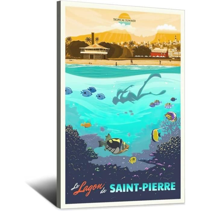 Réunion Lagon Affiche De Voyage Vintage Sur Toile Art Poster Cadeau Décoration Murale Art ...