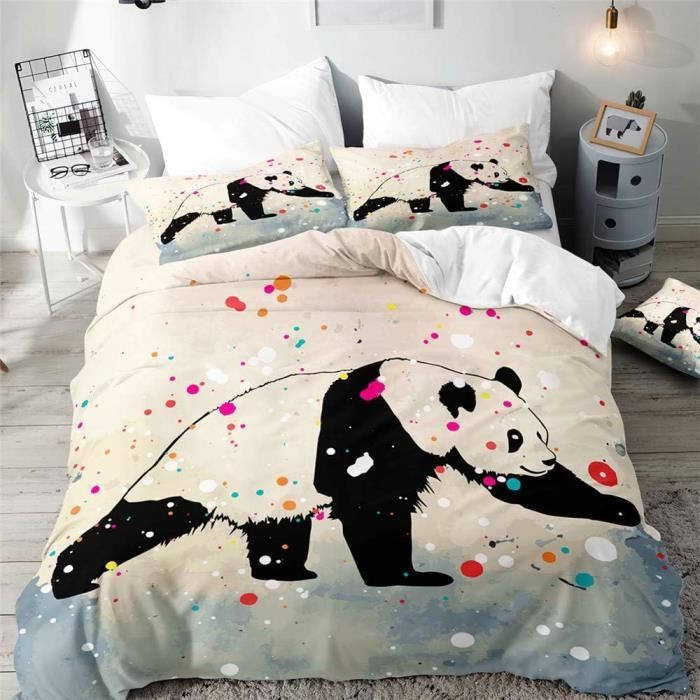 Parures De Lit Dessin Animé, Housse De Couette 180X220 Avec 2 Taies D'Oreillers 50X75, Panda ...