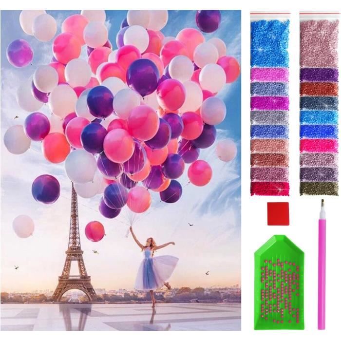 Diamond Painting Kit Complet - Fille avec des ballons devant la Tour ...