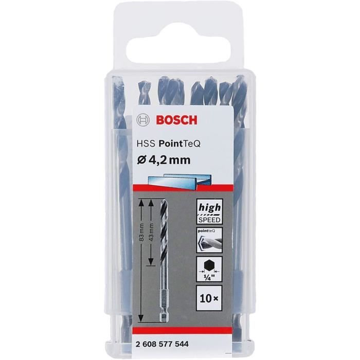 Bosch Professional 10X Foret Hexagonal Hss Pointteq (Pour Métaux, Ø : 4 ...