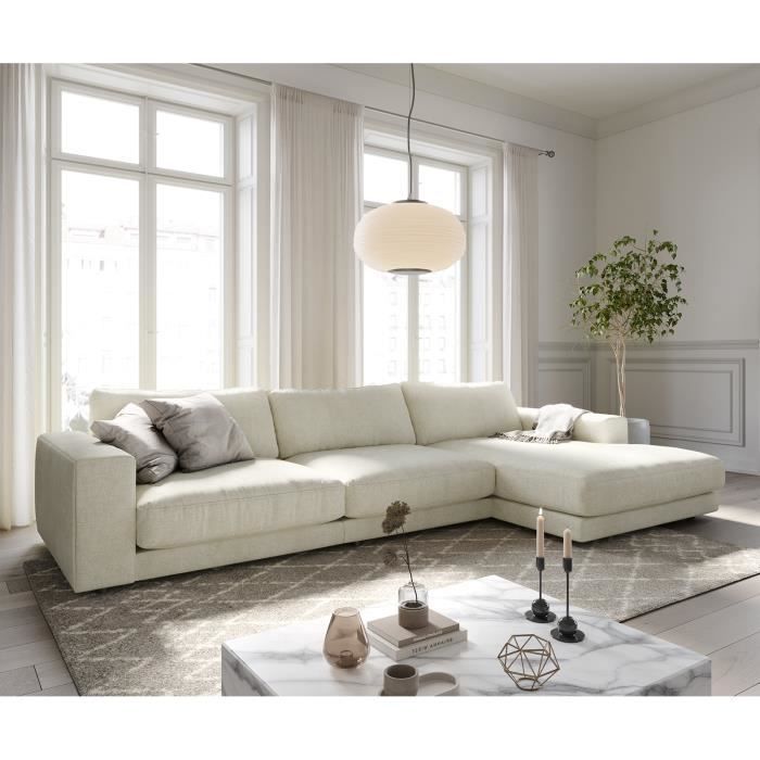Canapé-d'angle Cubico tissu structuré beige 350x190 cm Recamière à ...
