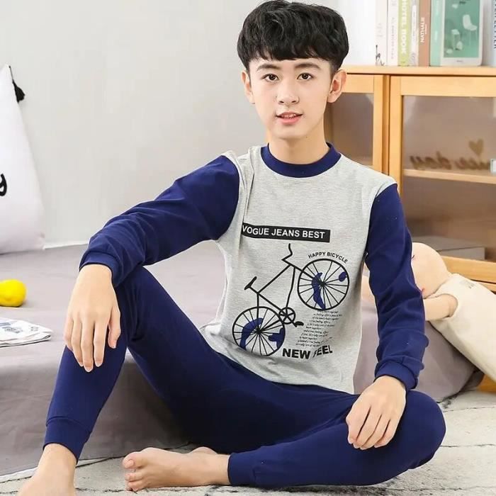 String-tanga,Pyjama long John en coton à col rond pour adolescents ...