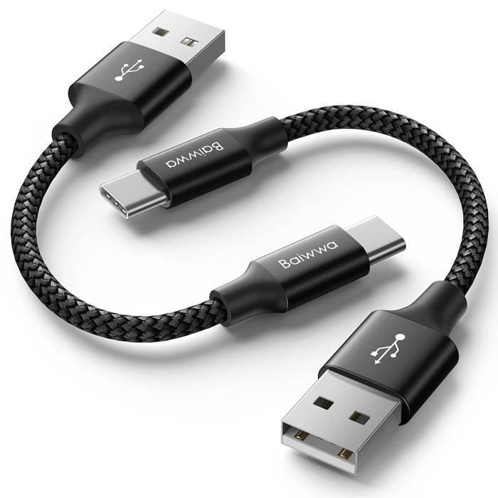 Ehskzjh Cable Usb C Court, Lot De 2 Noir 0.3M Câble Usb C Charge Rapide ...