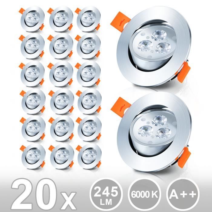 TolleTour 20x Spots LED encastrables orientables, Spot encastrable 3W, Spots Encastrés ...