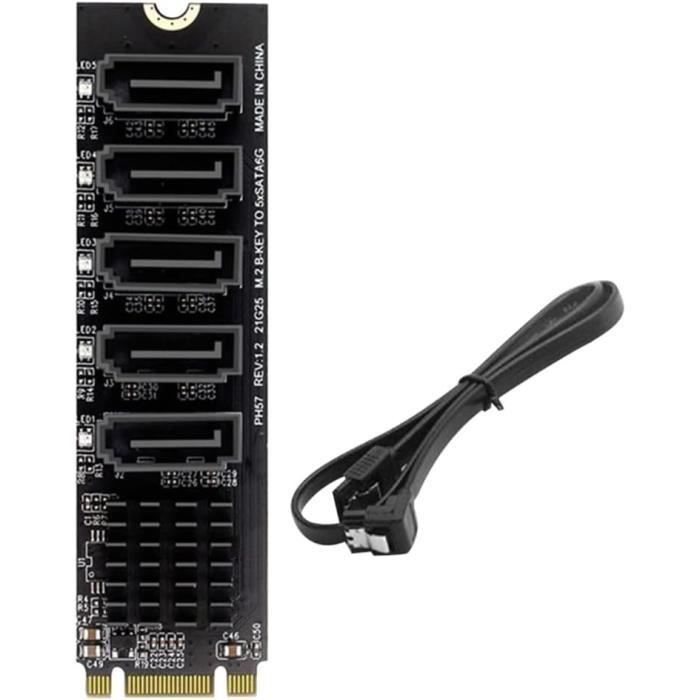M.2 Ngff Riser Card M.2 Ngff B-Key Sata Vers Sata 3 5 Ports Carte D'Extension + Câble Sata 6 ...