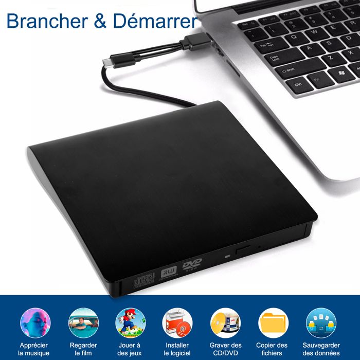 Lecteur CD/DVD Externe USB 3.0 UPLAYTECK Graveur DVD-RW CD-ROM Brûleur ...
