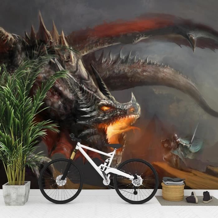 Papier Peint Intissé Chevalier Dragon 352 X 250 Cm Toison Mur Xxl ...