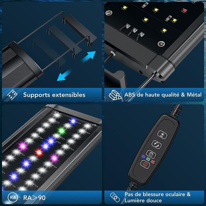 Lampe LED pour aquarium à spectre complet avec supports extensibles ...