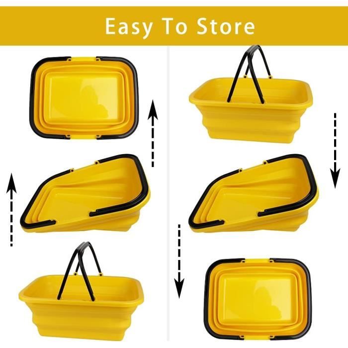 Seau pliable jaune de 10 l pour lavage de voiture, idéal pour laver la ...