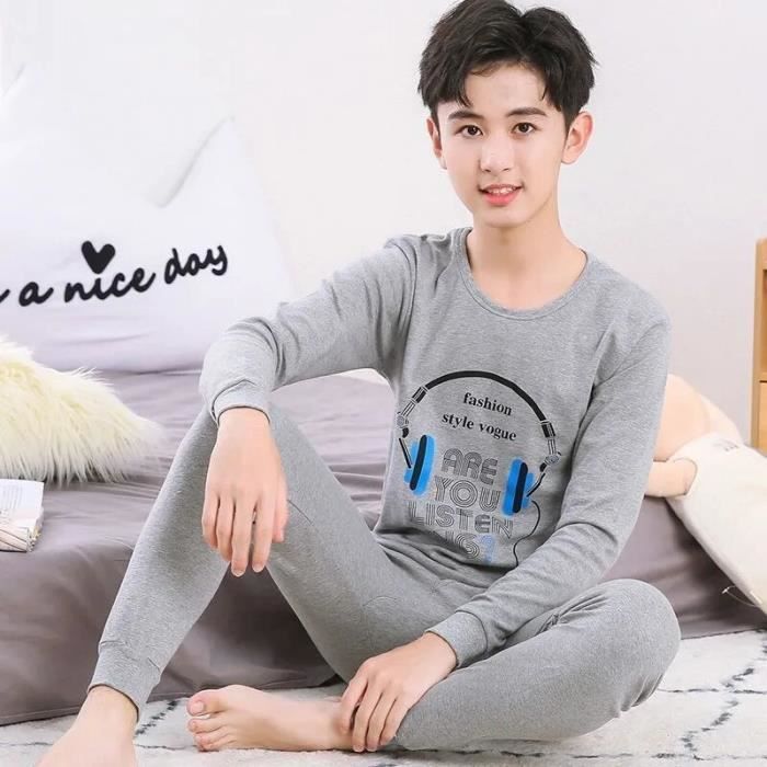 String-tanga,Pyjama long John en coton à col rond pour adolescents ...