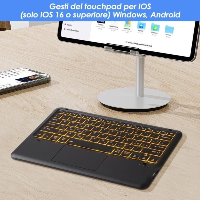 Clavier Rétroéclairé Qwerty Italien Sans Fil Bluetooth 3.0 Rechargeable ...