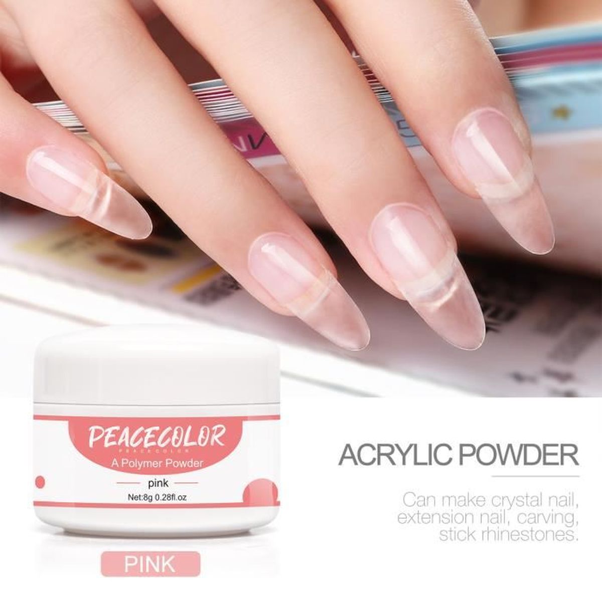 PEACECOLOR Poudre Acrylique Rose 8g Acrylique de Luxe Poudre Monomère ...