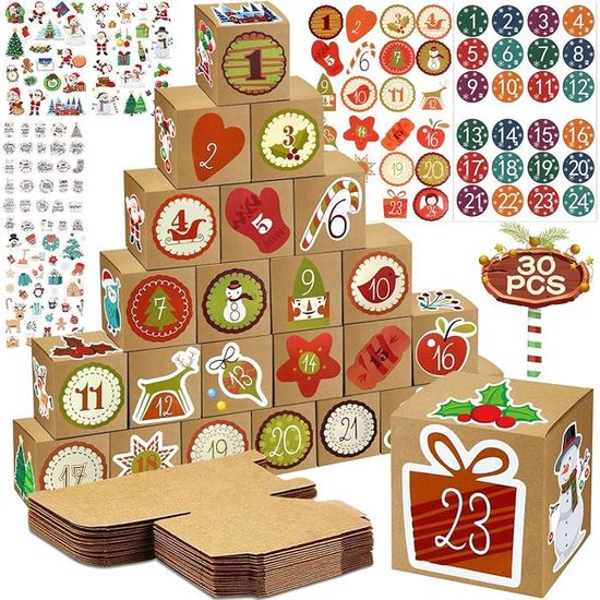 2024 Advent Calendar Boxes, 24 Kraft Paper Boxes Set Calendar and ...