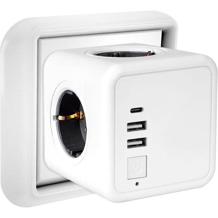 Prise USB MultipleMultiprise Murale Cube 4 Prises avec 3 USB Secteur, 7 ...