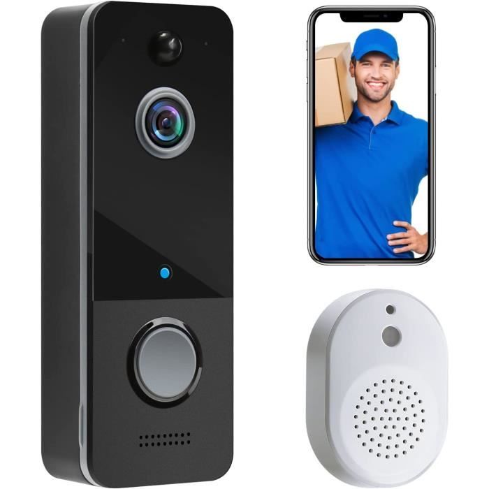 Sonnette Sans Fil avec Caméra, HD 1080P WiFi Visiophone Intelligente ...
