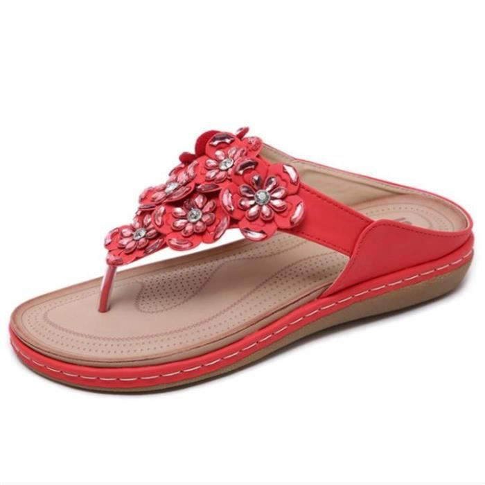 BASKET Femme - mode strass fleurs boho - rouge changyingsi™ Rouge ...