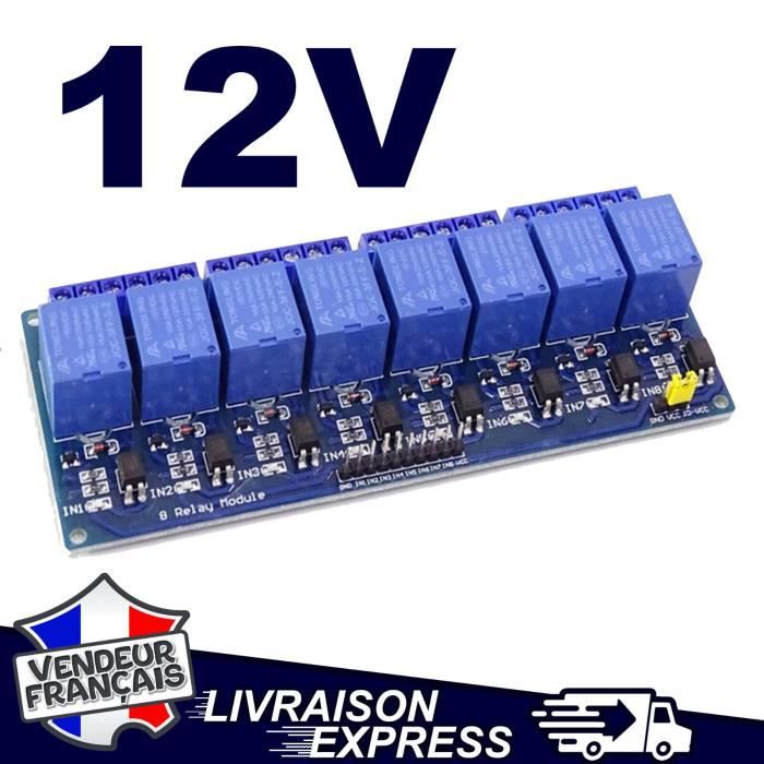 MODULE 8 RELAIS 12V 8 CANAUX OPTOCOUPLEURS ARDUINO RASPBERRY ...