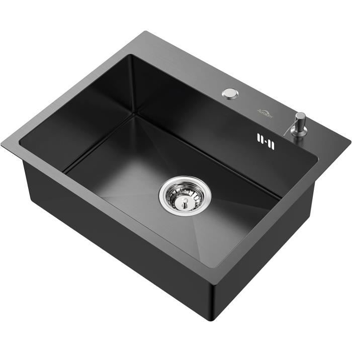 Evier Cuisine 1 Bac Noir 55 X 45Cm, Evier Inox 1 Bac, Évier Cuisine En ...