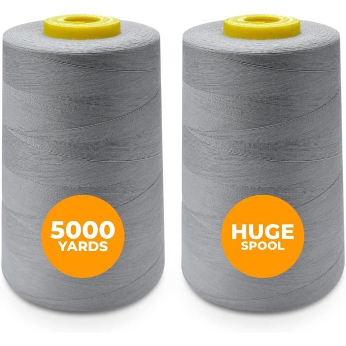 2 Grands Bobines De Fil À Coudre Gris | Fil En Polyester | 5 Couleurs ...