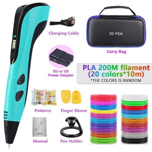 Stylo imprimante 3D,Blue-200M-EU--Stylo'impression 3D avec étui de voyage portable pour enfants ...
