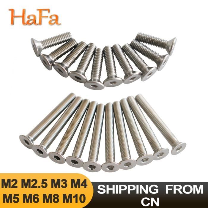 M2.5 50PCS-20mm -Vis à tête plate à six pans creux en acier inoxydable 304, 5 50 pièces, DIN7991 ...