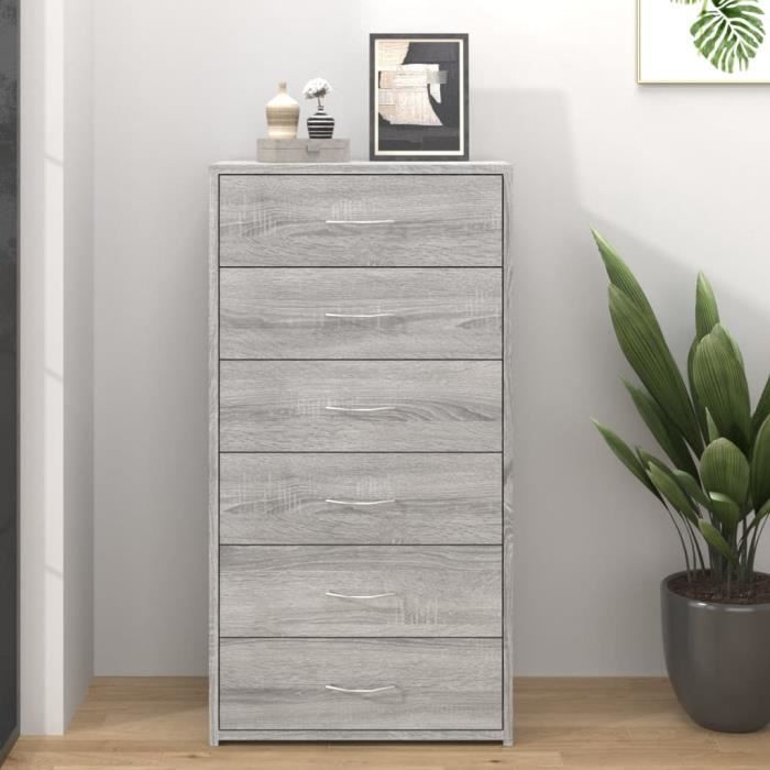 FAN-Buffet avec 6 tiroirs Sonoma gris 50x34x96 cm Bois d ...