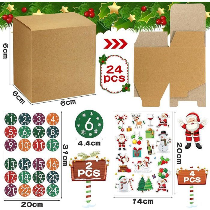 2024 Advent Calendar Boxes, 24 Kraft Paper Boxes Set Calendar and ...