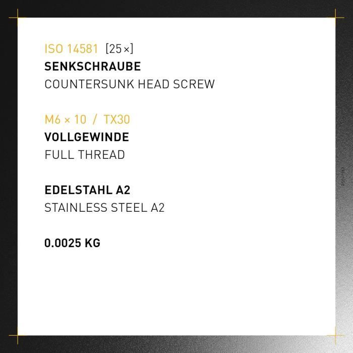 Vis À Tête Fraisée M6 × 10 (Iso 14581 Torx, Acier Inoxydable A2 ...