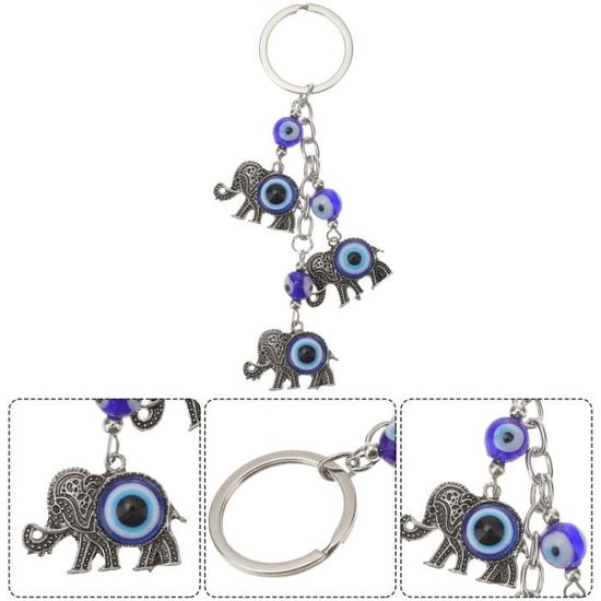 Evil Eye Keychain Porte- Clés Suspendu Ornement Éléphant avec Pendentif Blue Eye Pendentif Black ...