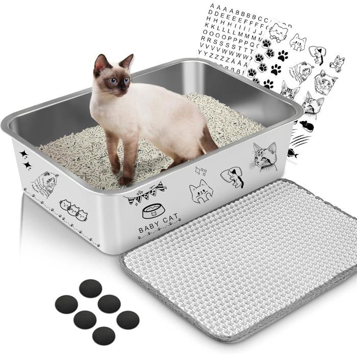 Bac à litière en acier inoxydable Bac à litière pour chat 50x35 cm ...