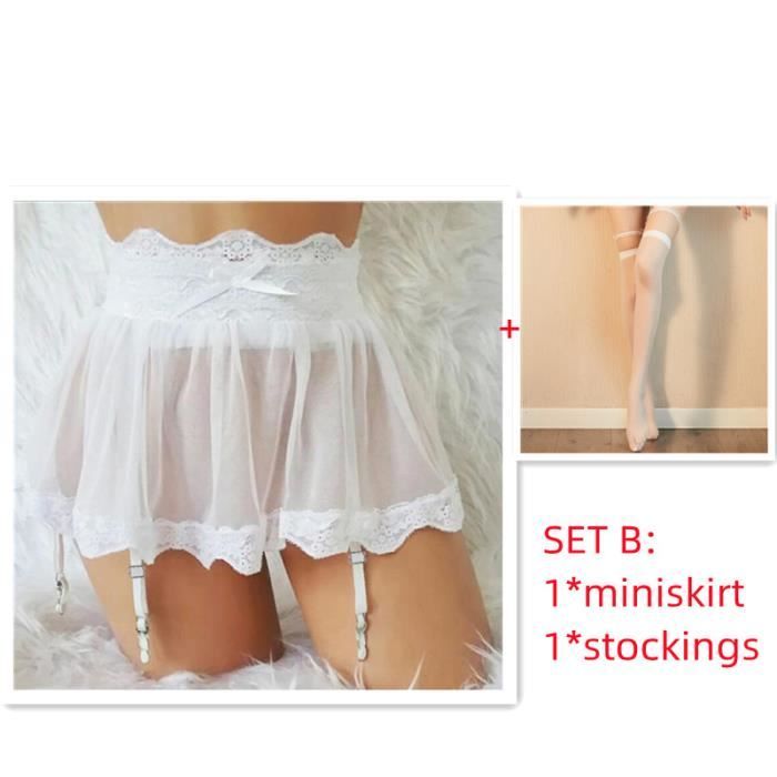 Blanc ENSEMBLE B - S - Jarretelles sexy pour femmes noires, Lingerie, Grande taille, Jarretelles ...