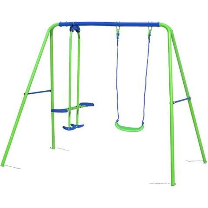 Balançoire d’Extérieur Portique de Jardin pour Enfant +3 Ans Cadre en ...