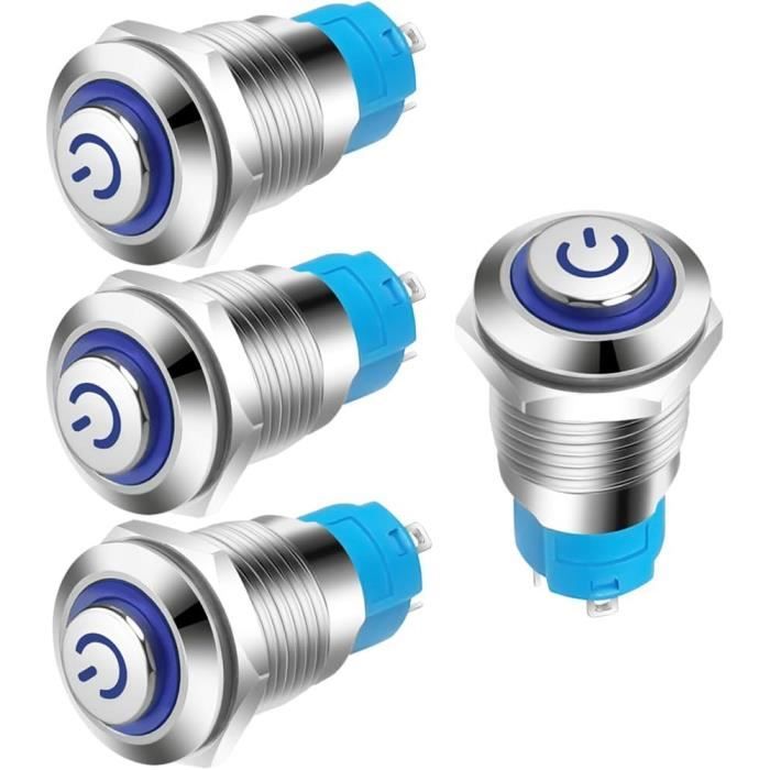 4Pcs 12Mm 3A 12-24V Ip65 Bouton Poussoir Étanche Avec Voyant Led ...