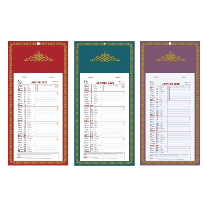 Calendrier Bloc Mensuel Mural 2020 - 16x33cm Simili Skytos - Couleur ...