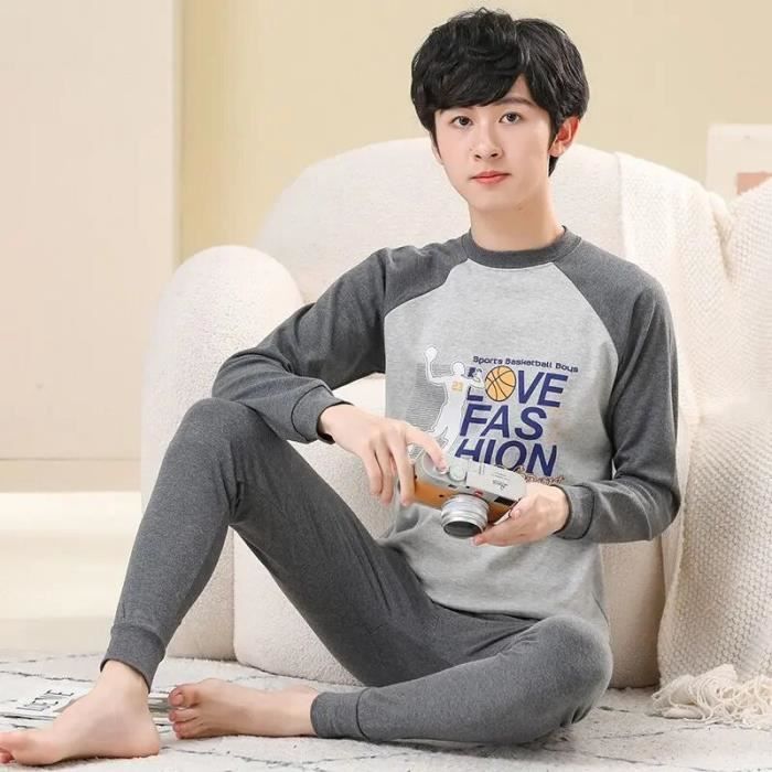 String-tanga,Pyjama long John en coton à col rond pour adolescents ...