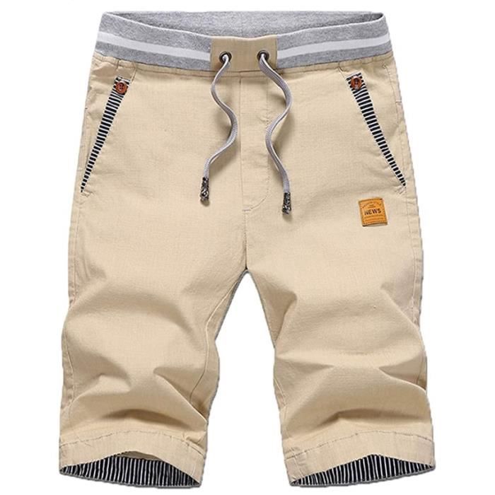 Decontracté Ete Short Homme Coton avec Poche Kaki - Cdiscount Prêt-à-Porter