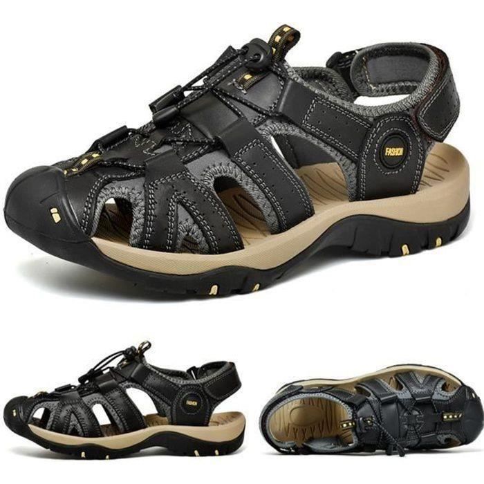 Sandales Homme Plage Casual Randonnée Sport Bout Fermé en Cuir de ...