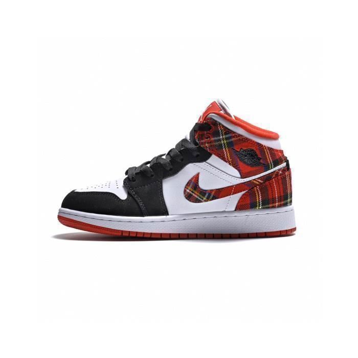 Air jordan 1 Mid White simple white black red Blanc - Cdiscount Chaussures