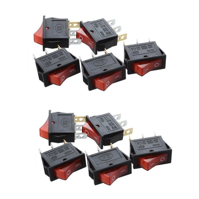 AC 16A-250V 20A-125V Lumiere Rouge Illumine on Off SPST Bateau Interrupteur A Bascule x 10 Pcs ...