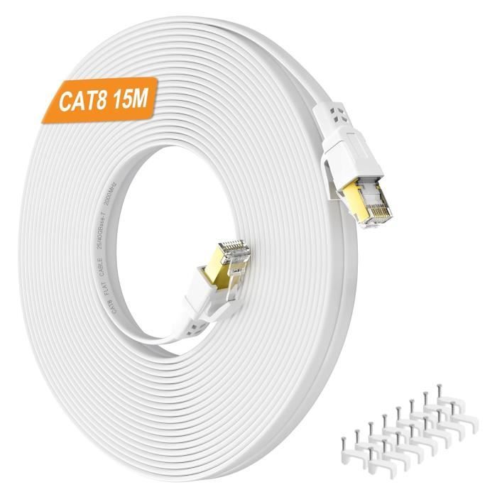 Nowunke Cat 8 Cable Ethernet 15m, Blindé Cable RJ45 Haut Débit Fibre ...