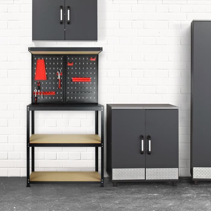 YRHOME Établi à outils en métal, table de travail pour ateliers d'outils, avec mur perforé ...
