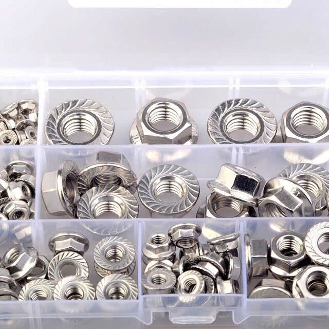 ECROU,140PCS--Assortiment'écrous à bride en acier inoxydable 140, 304 ...