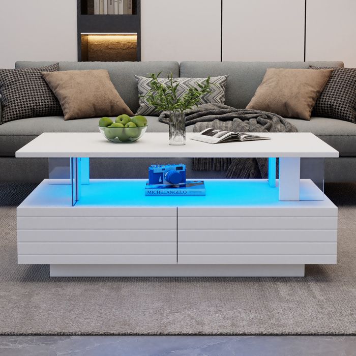 Feuille épaissie Table de couche LED blanche avec fonction de stockage ...