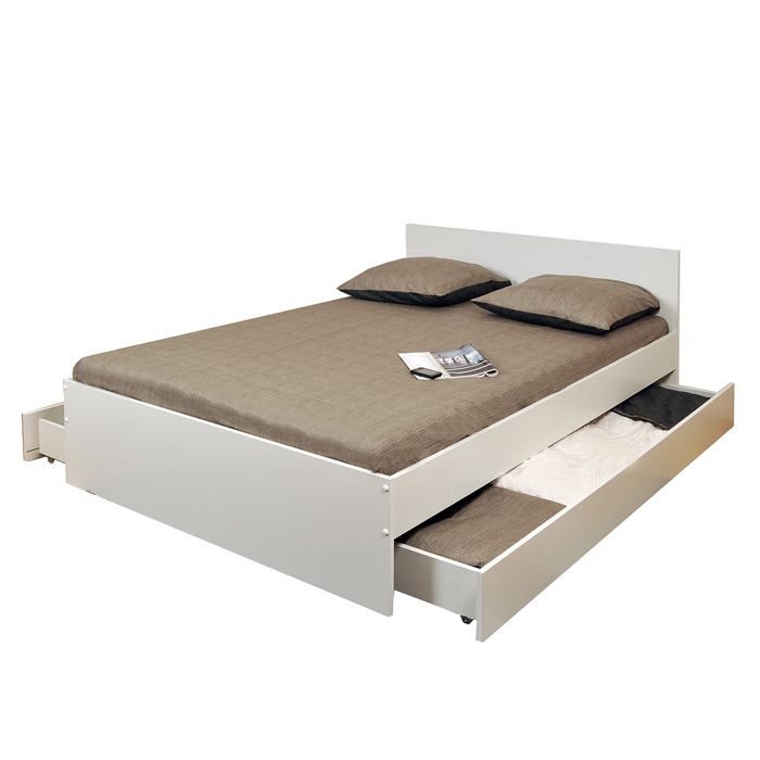 Lit OSLO 140x190 + 2 tiroirs / Blanc - Contemporain - Design - A monter ... Lit OSLO 140x190 + 2 tiroirs / Blanc - Contemporain - Design - A monter ...