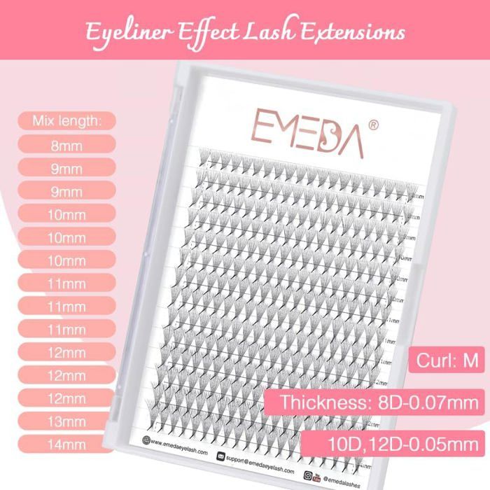 8D extension de cils volume M Curl 0,07mm Mixed 8-14mm Effets Eyeliner ...